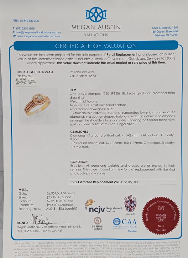 Valuated Ladies 18CT Rose Gold Diamond Halo Dress Ring (5.14gms ...