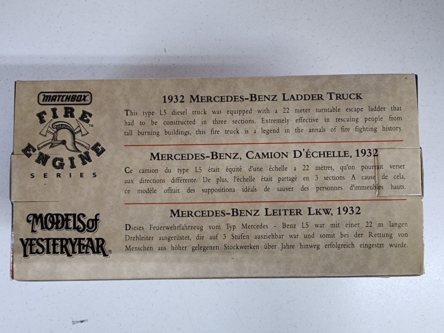 Matchbox Models of Yesteryear Fire Engine Series YFE05 1932 Mercedes ...
